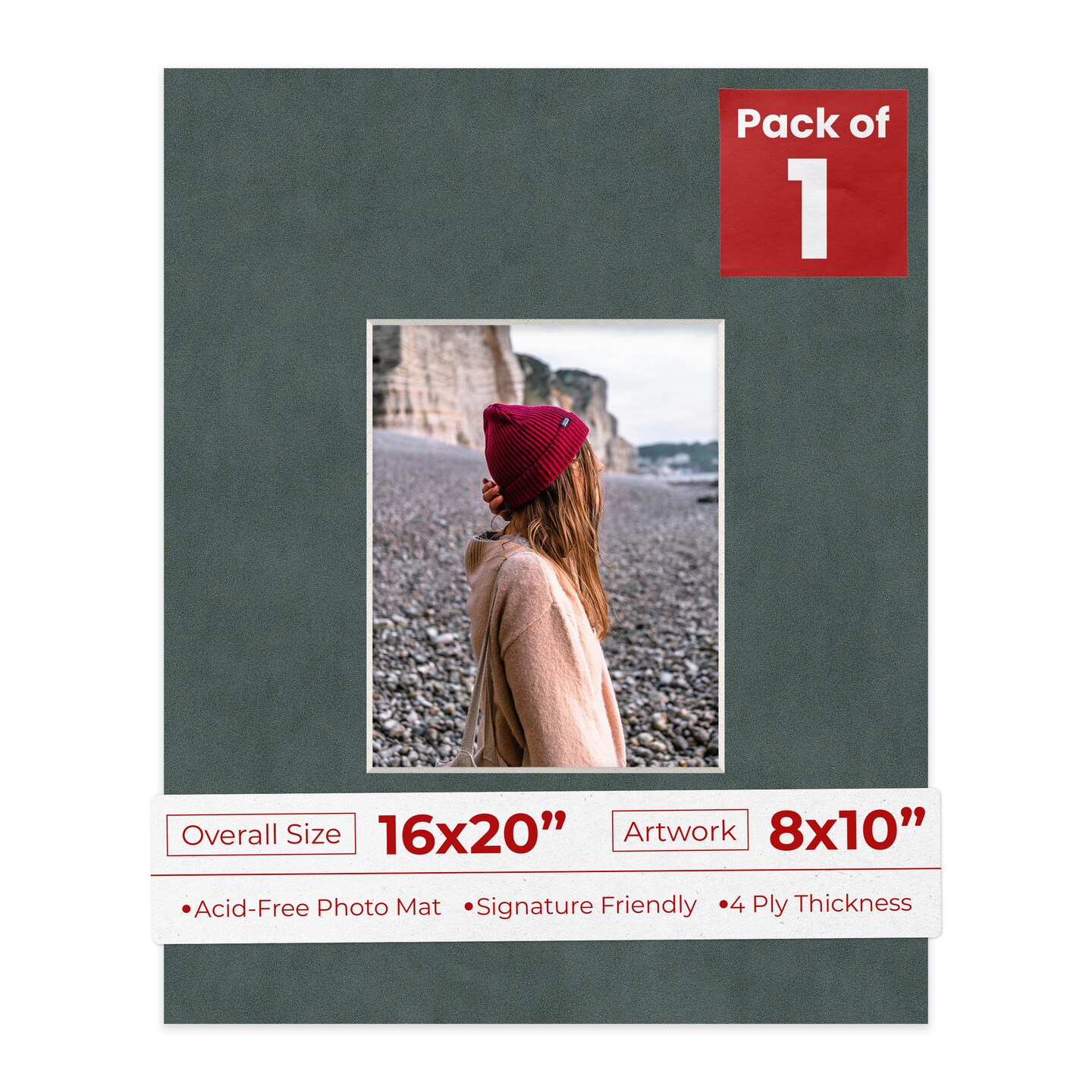 Dark Grey Suede Mat Board for 16x20 Frames - Fits 8x10 Photos, Color ...