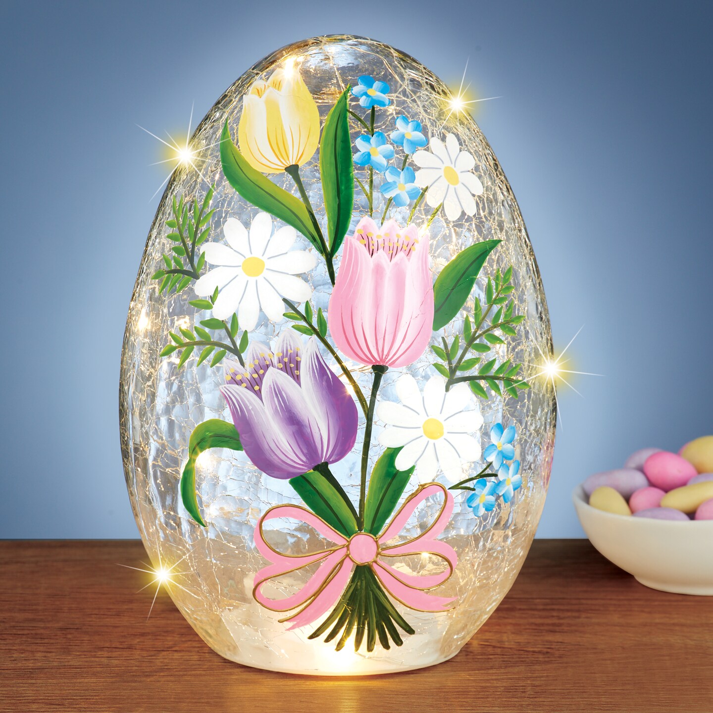 Collections Etc LED Lighted Tulip Crackled Glass Egg Decoration | Michaels