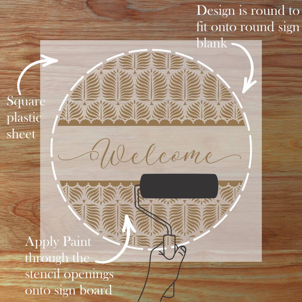 Palm Fronds Welcome Round Sign Stencil | Sign Stencil | DIY Sign ...