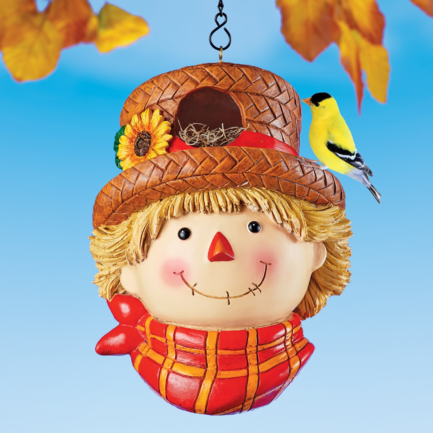 Collections Etc Delightful Hanging Scarecrow Head Birdhouse | Michaels