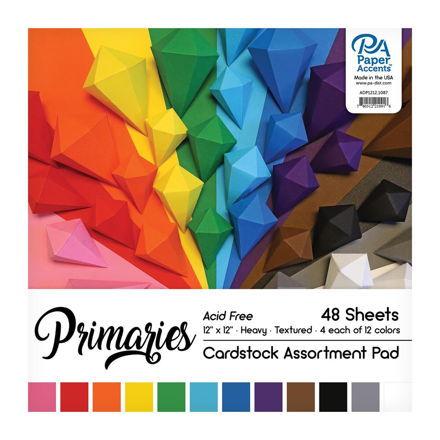 PA Paper Accents Cardstock Pack 12" x 12" Variety Pack, Primary ...
