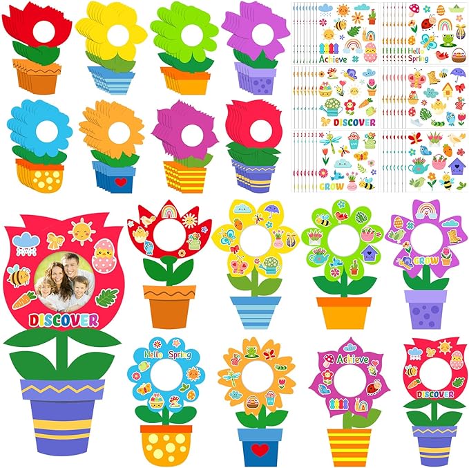 96 Pcs Spring Flower Picture Frame Crafts for Kids DIY Handprint Flower ...
