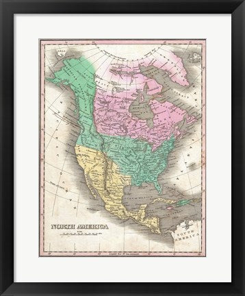 Framed Art 1827 Finley Map of North America Wall Decor 18x24 Artwork ...