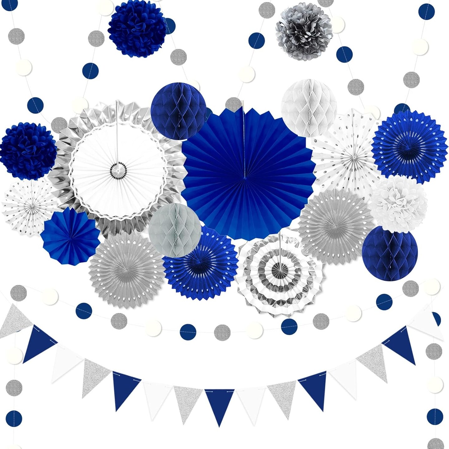 Navy Blue and Sliver Paper Fan Party Decoration | Michaels