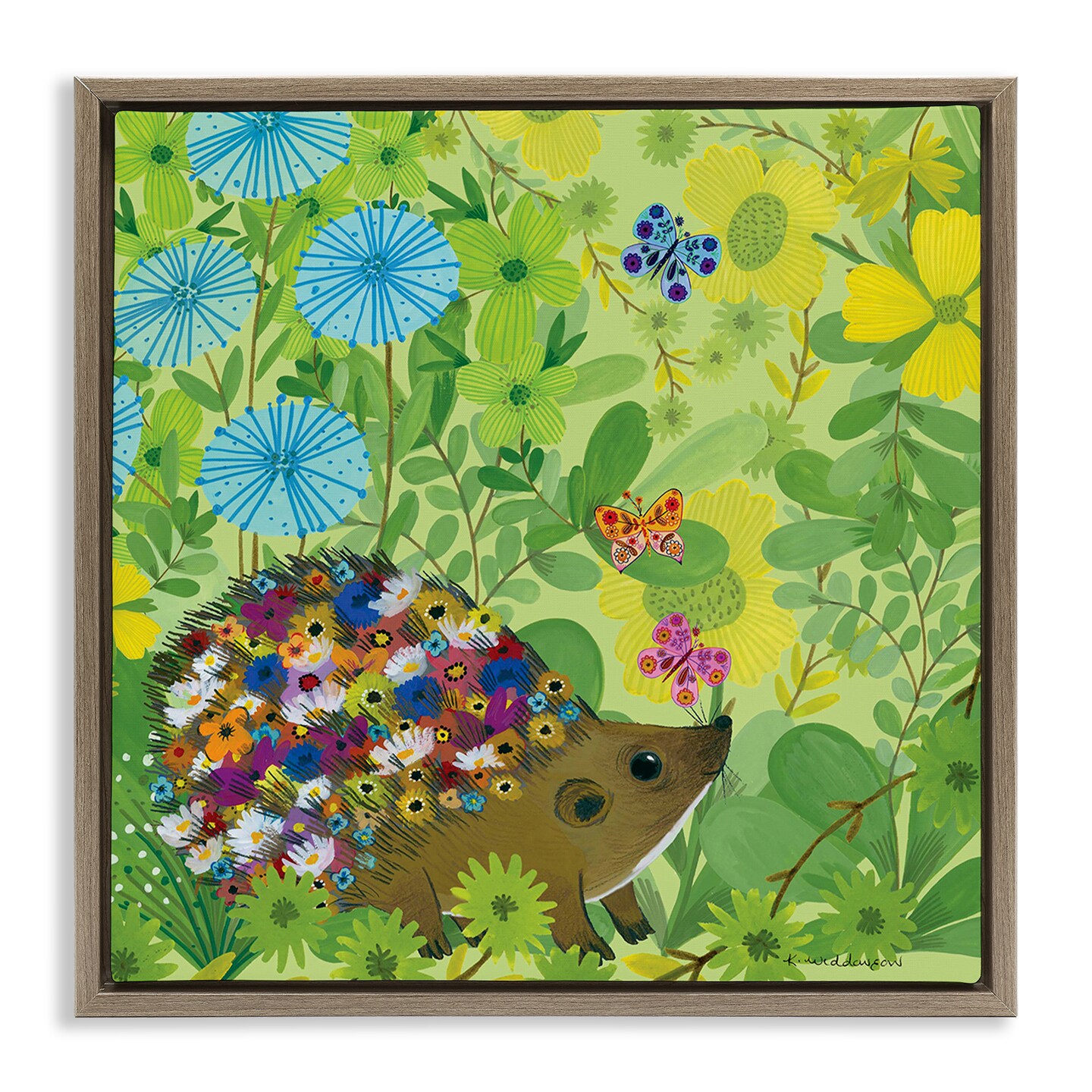 Stupell Industries Happy Hedgehog & Flowers Floating Frame Design by ...