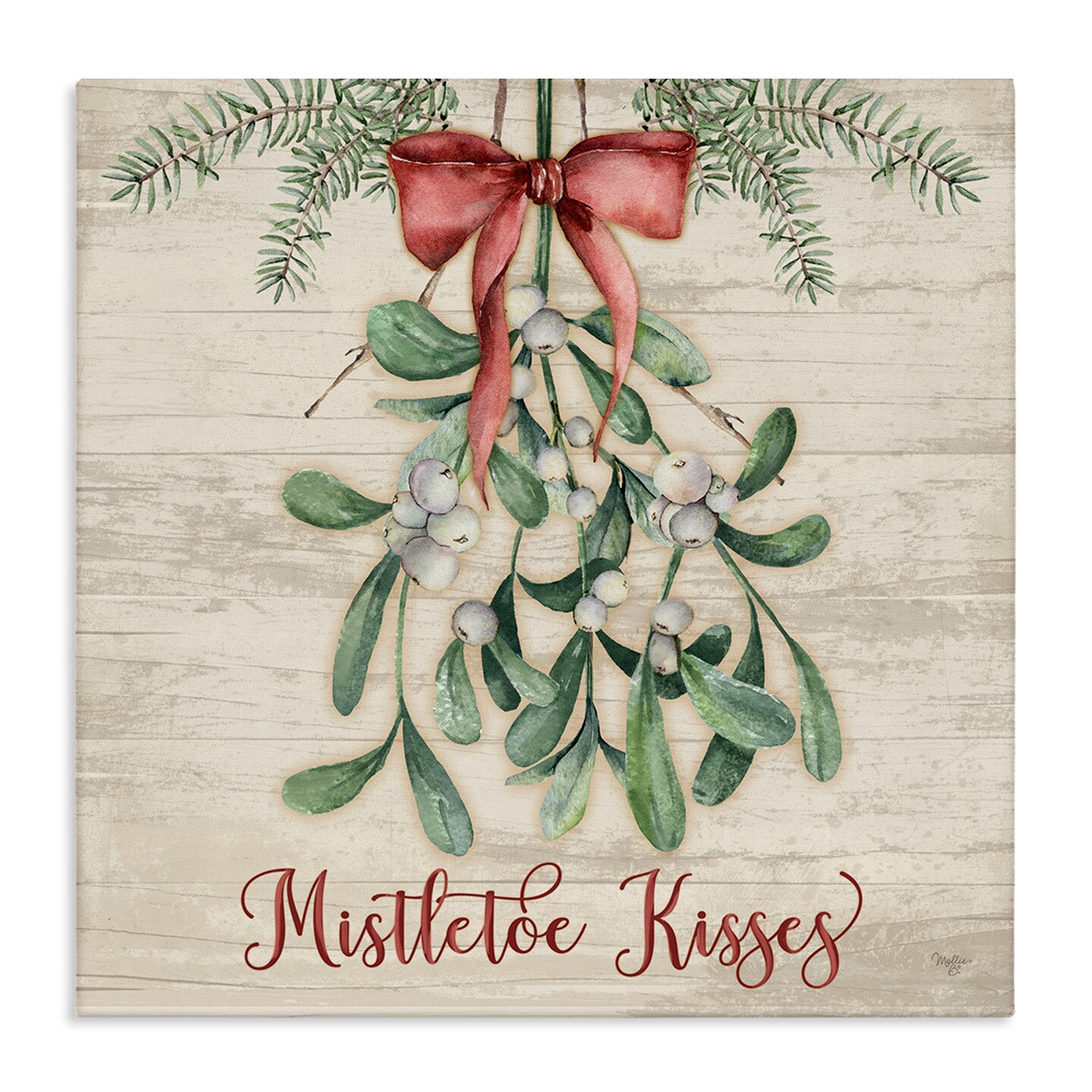 Stupell Industries Rustic Mistletoe Kisses Canvas Design by Mollie B ...
