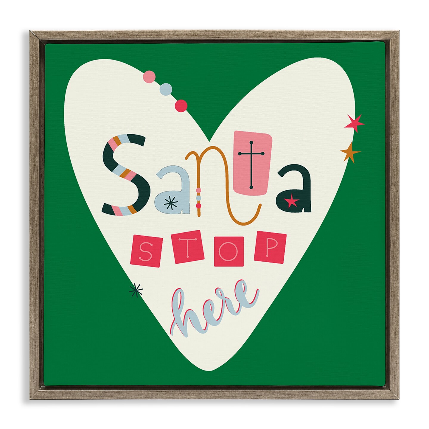 Stupell Industries Santa Stop Here Heart Floating Frame Design by ...