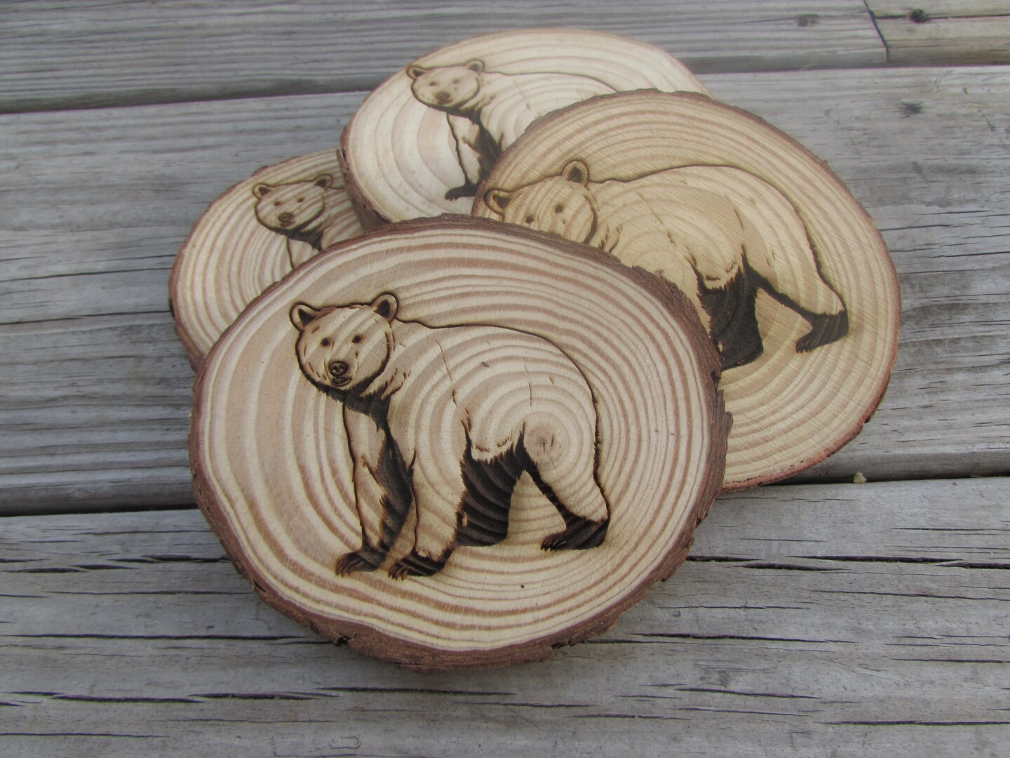 Laser Engraved Wood Coasters, Black Bear Design, Rustic Wildlife Decor ...