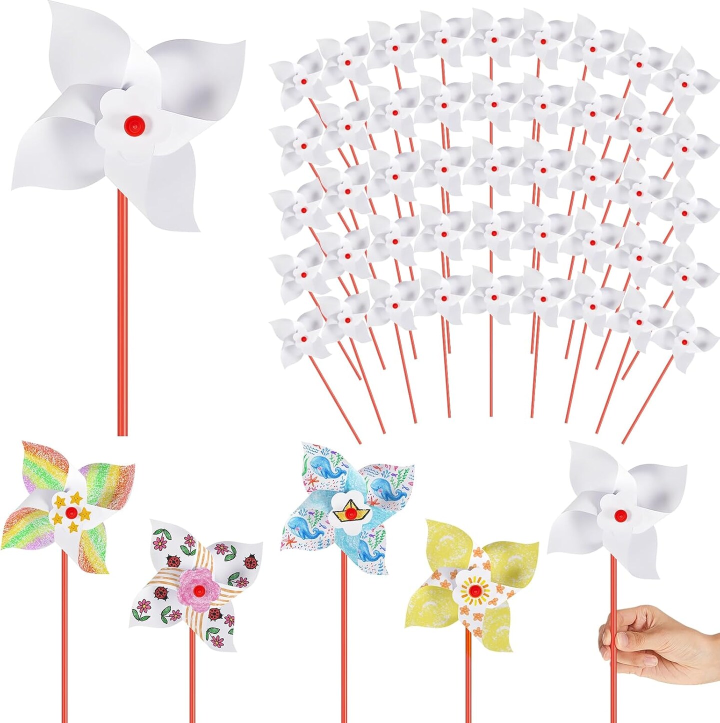 200 Pcs DIY Paper Pinwheels for Kids Bulk White Blank Paper Pinwheels ...