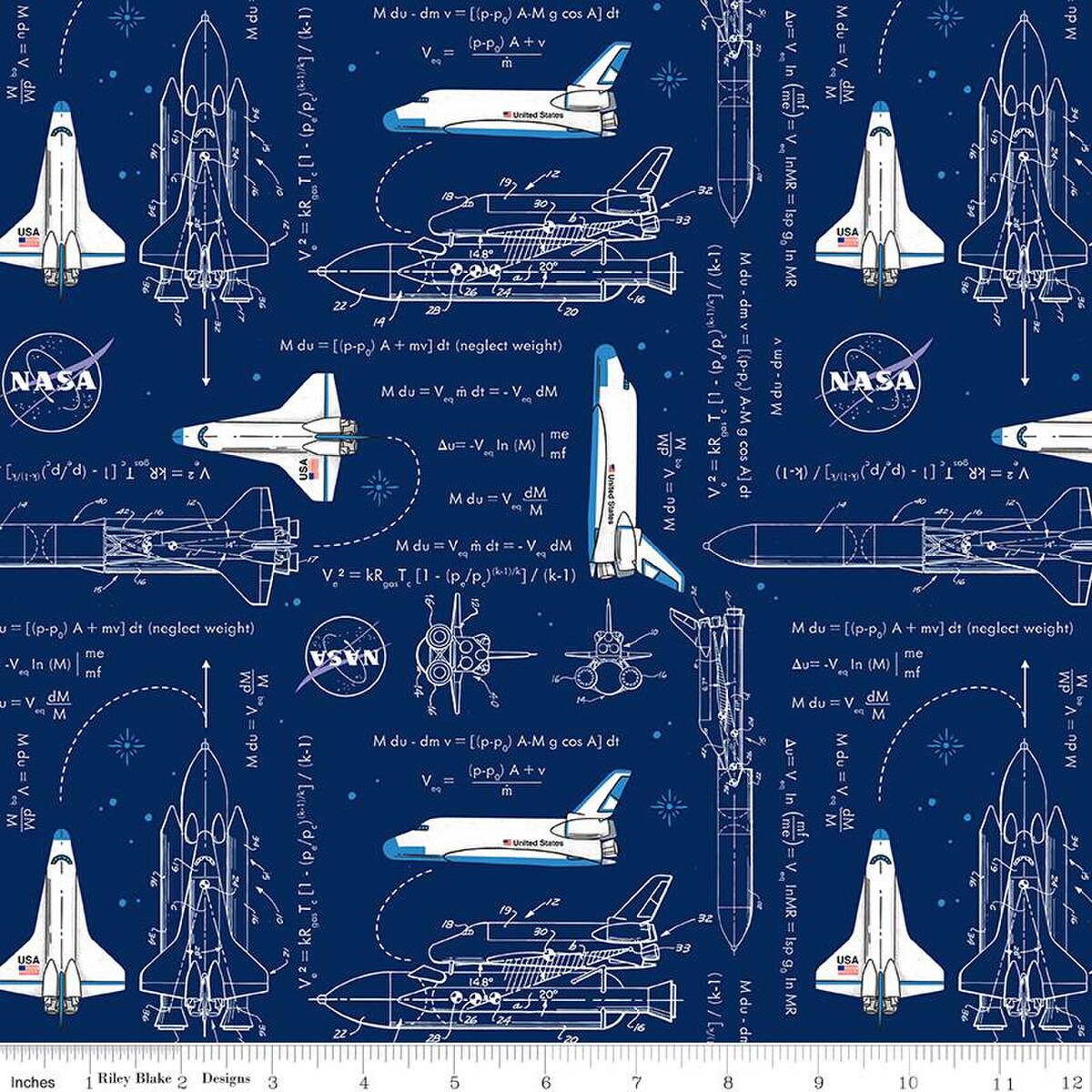 Rocket Math in Navy (c15482-navy) | Outer Space by NASA | Riley Blake ...