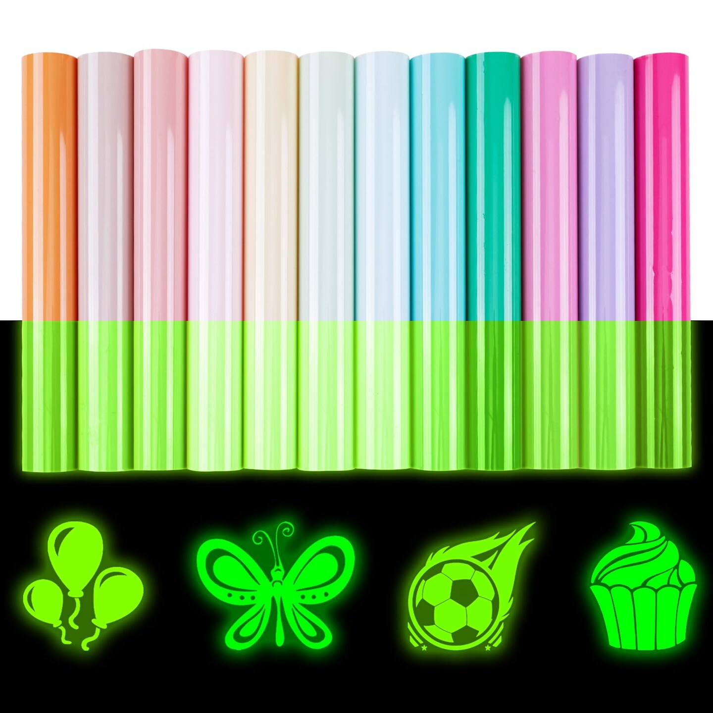 Glow in The Dark Boho HTV Vinyl - 12 Sheets 12''x 10''Pastel HTV Iron ...