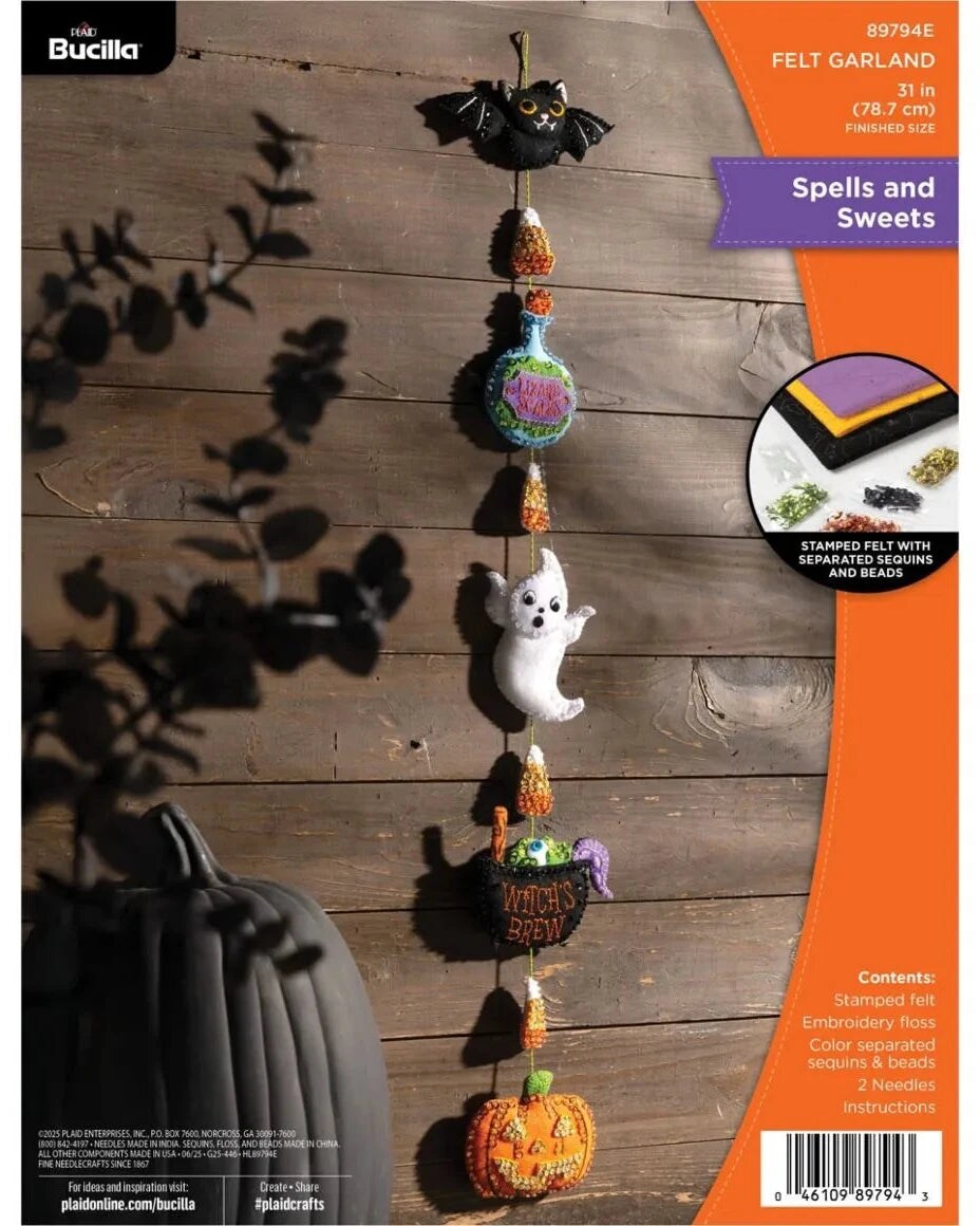DIY Bucilla Spells and Sweets Halloween Garland Felt Wall Hanging Kit ...