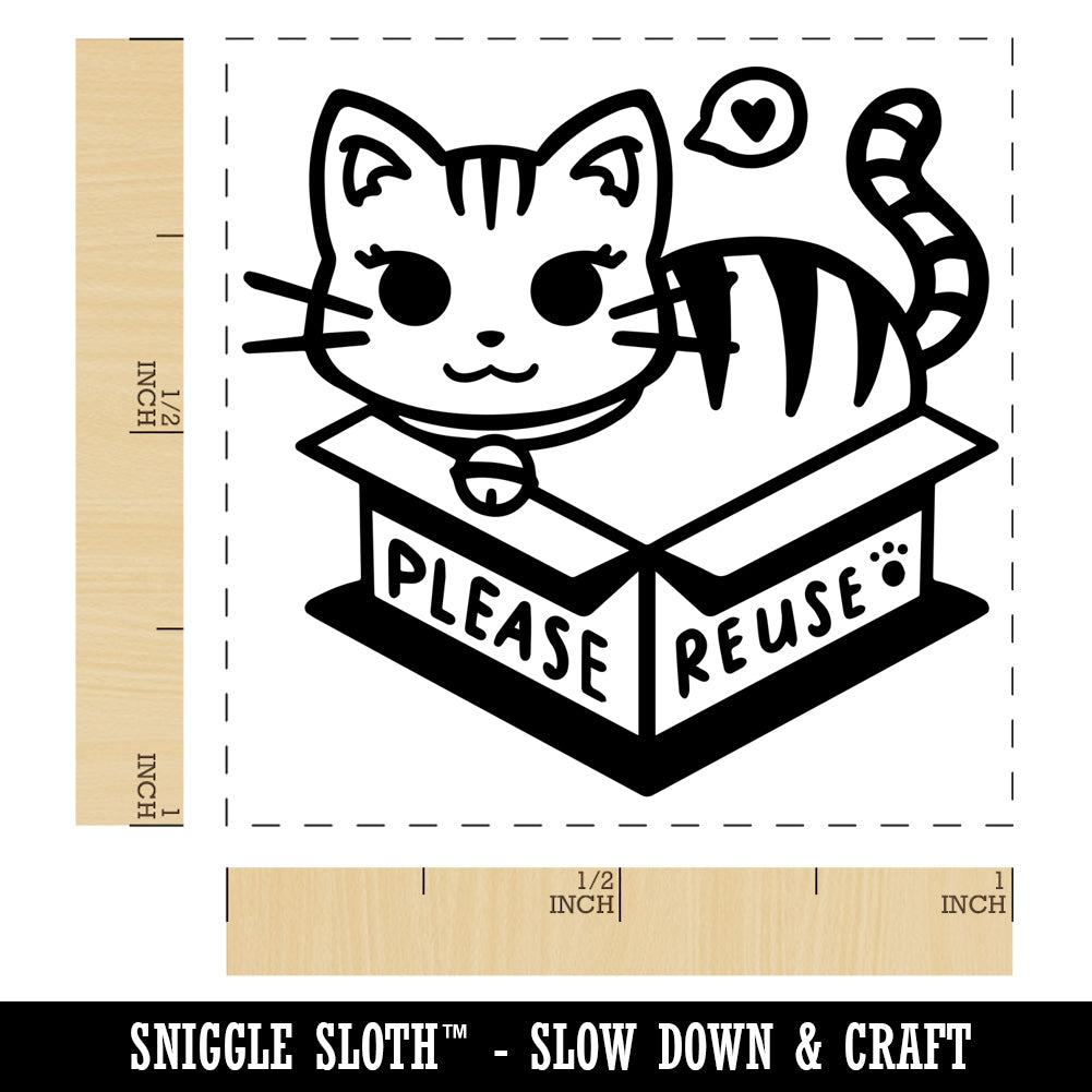 Please Reuse Recycle Cat Sitting in Box Self-Inking Rubber Stamp Ink ...