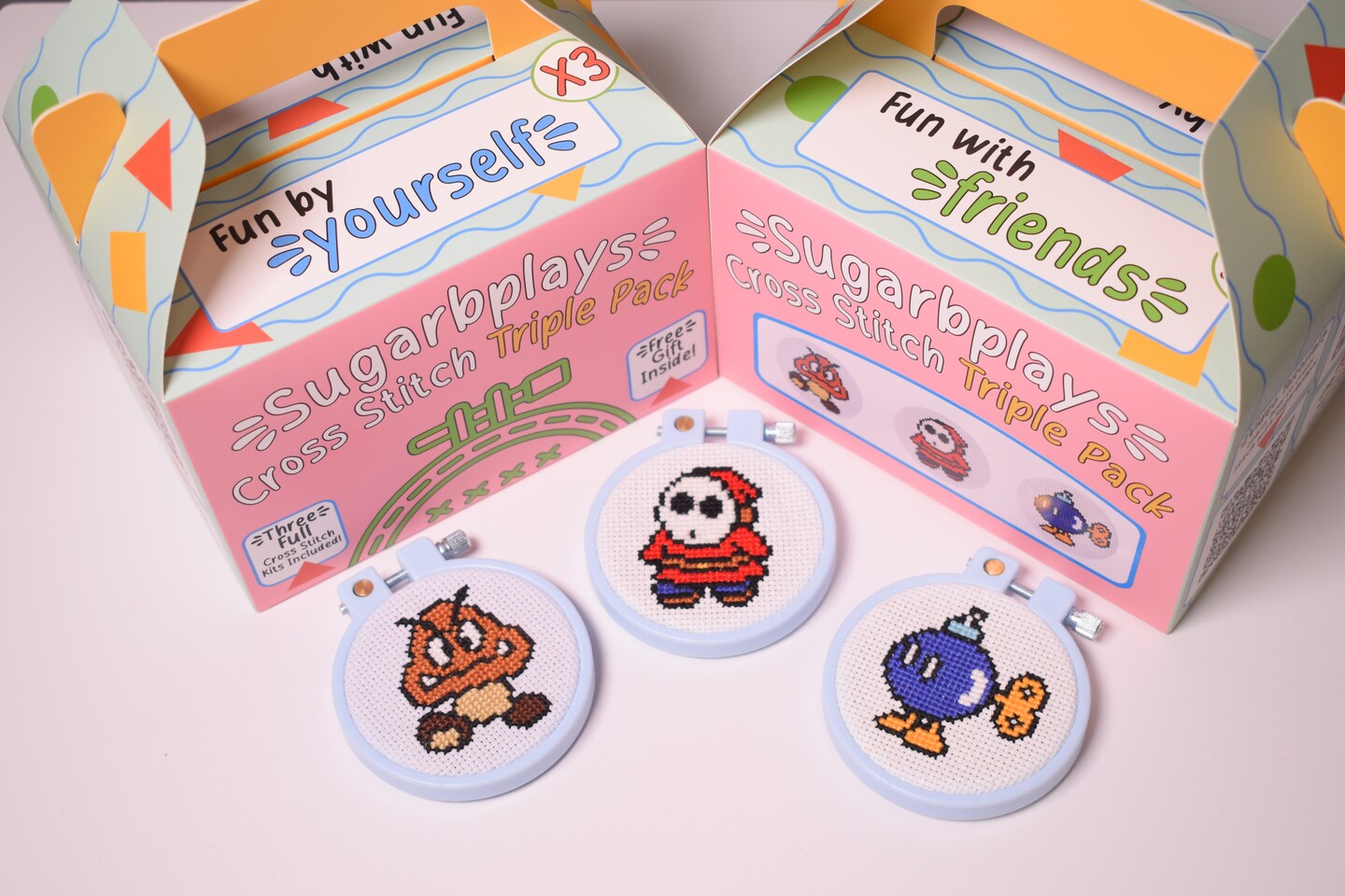 Mario Villains Mini Cross Stitch Triple Pack set of 3, Shy Guy, Goomba ...