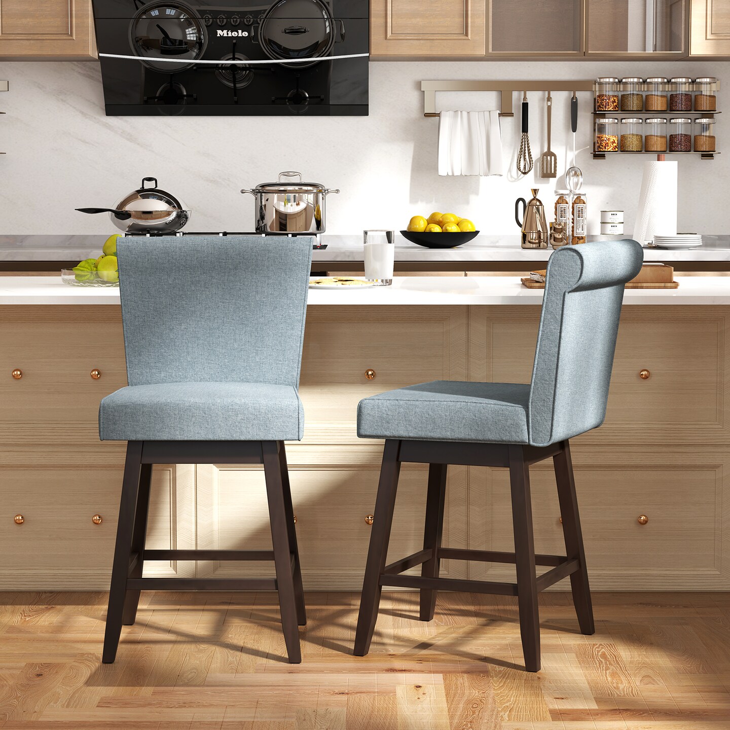 Set of 2 Counter Height Bar Chairs with Swivel and Ergonomic Backrest ...