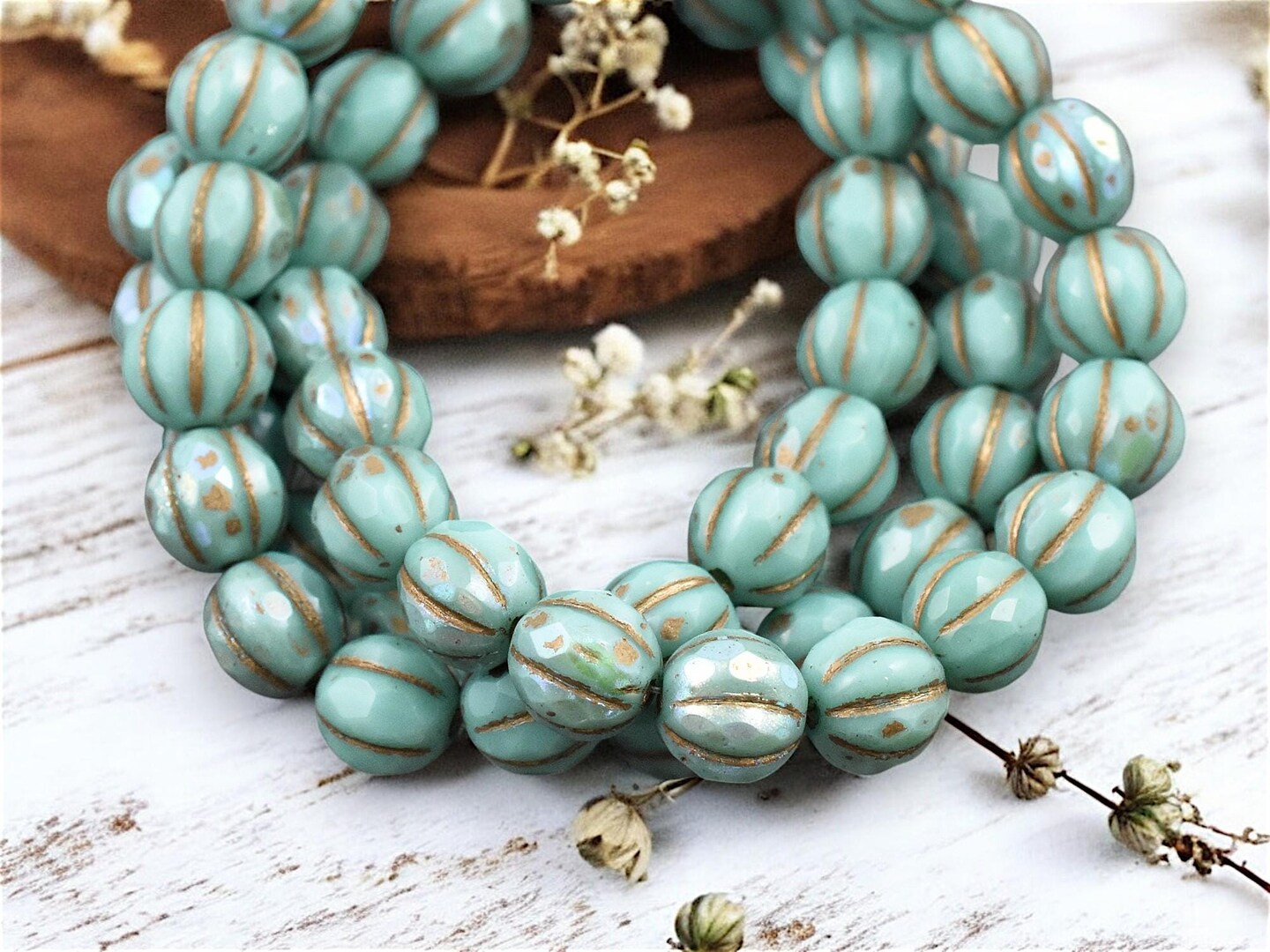 Gold Washed Turquoise AB Faceted Round Melon Beads - 6mm or 8mm | Michaels