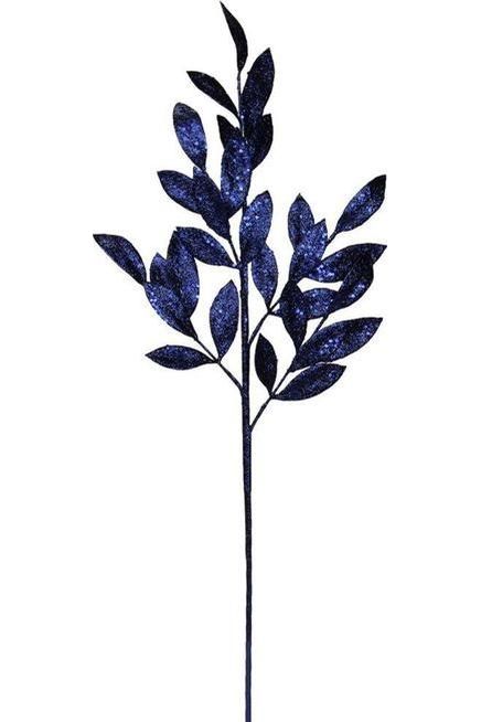 31" Glitter Bay Leaf Spray: Navy Blue | Michaels