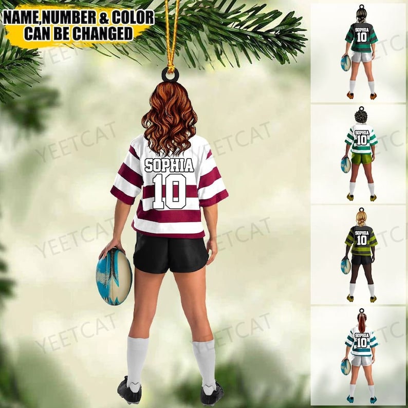 Personalized Rugby Female-Girl-Woman Player Acrylic Christmas Ornament ...