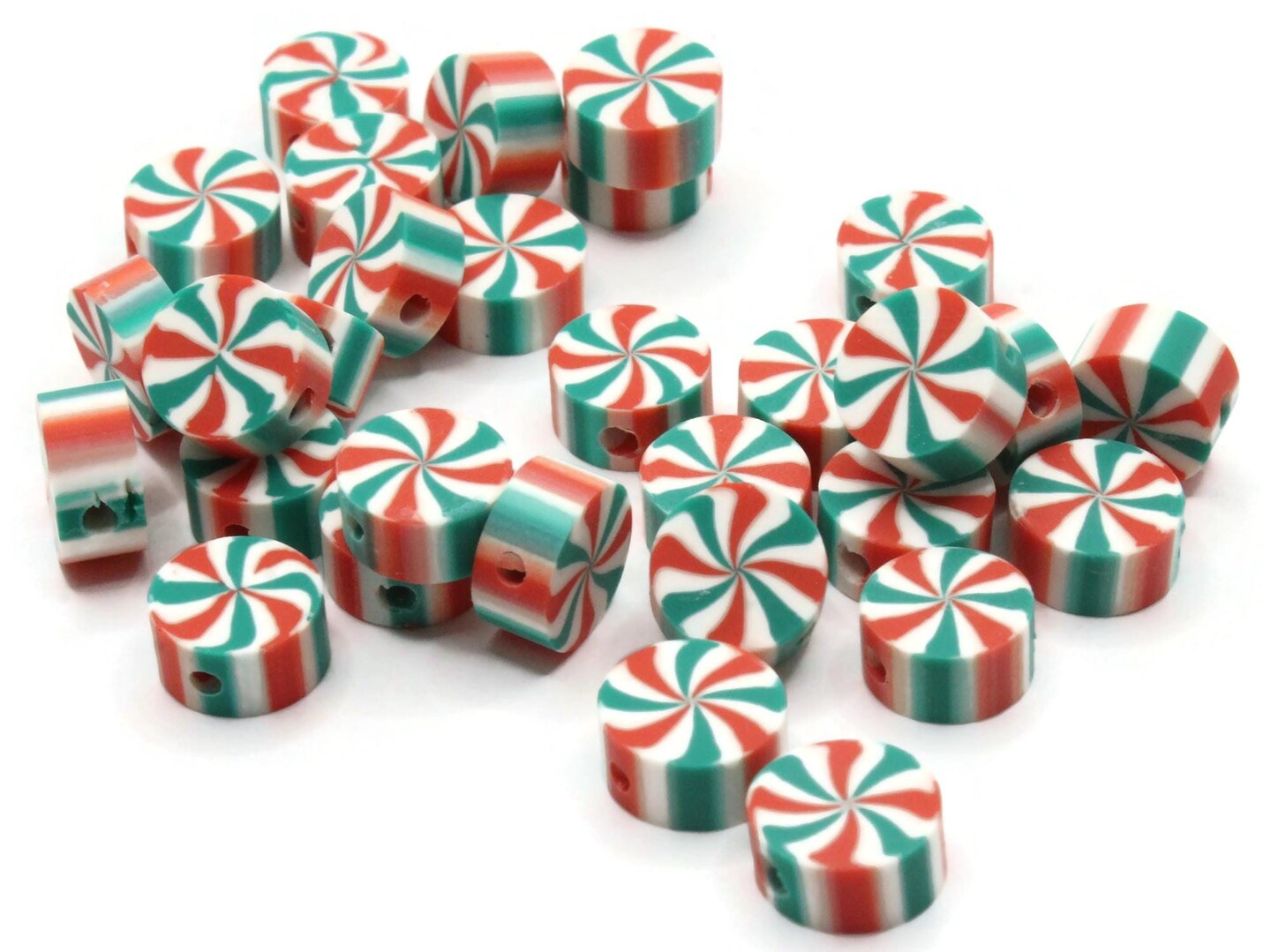 30 Peppermint Polymer Clay Green Red and White Christmas Coin Beads ...