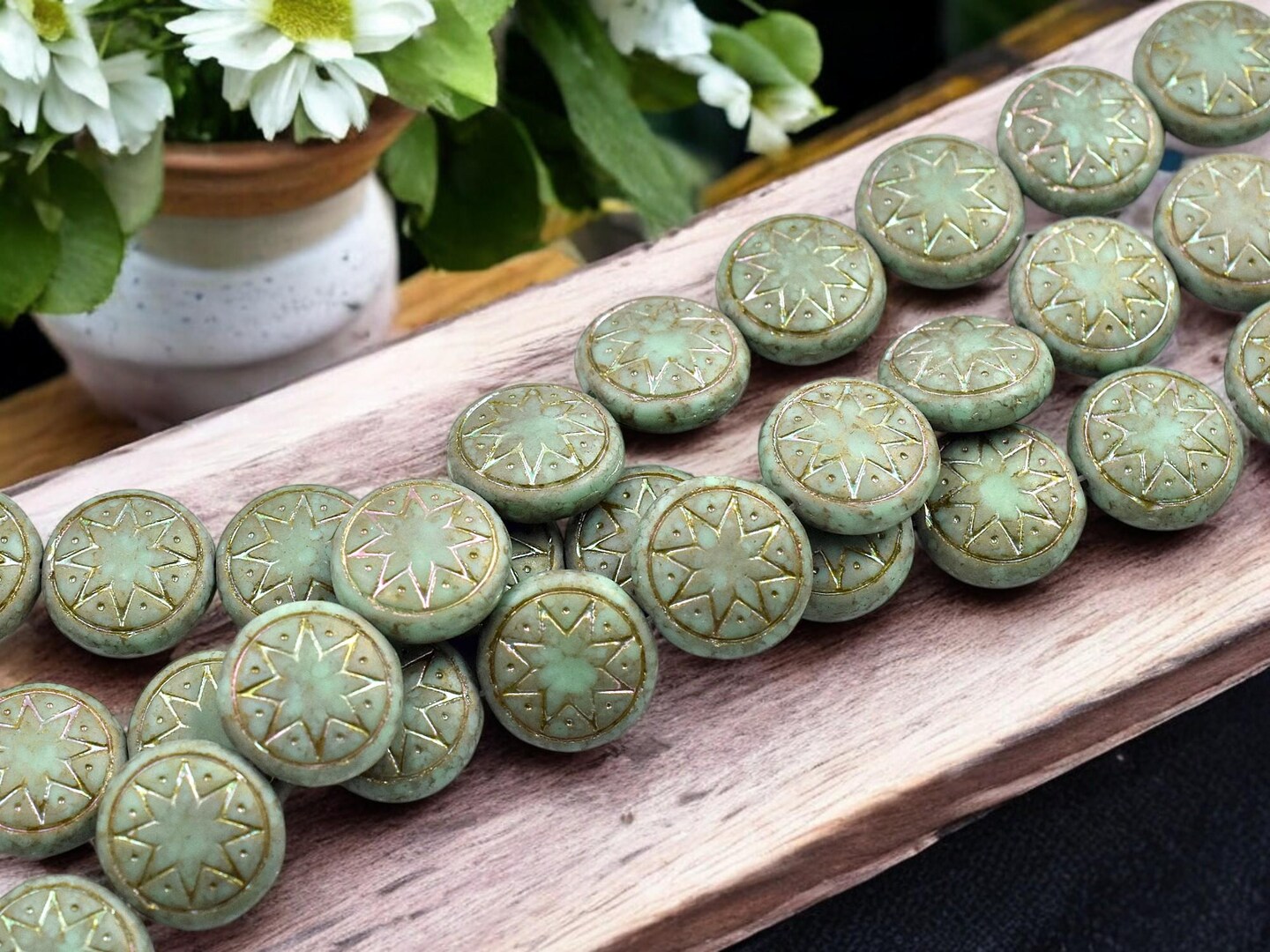 *12* 13mm Matte Opaque Jade Travertine AB Ishtar Coin Beads | Michaels