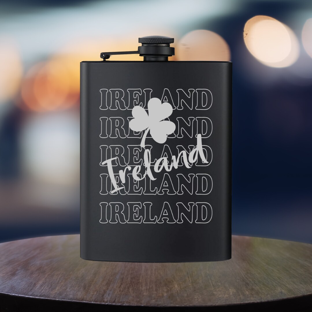 Personalized Engraved Stylish Irish Clover Multi Word Black Flask ...