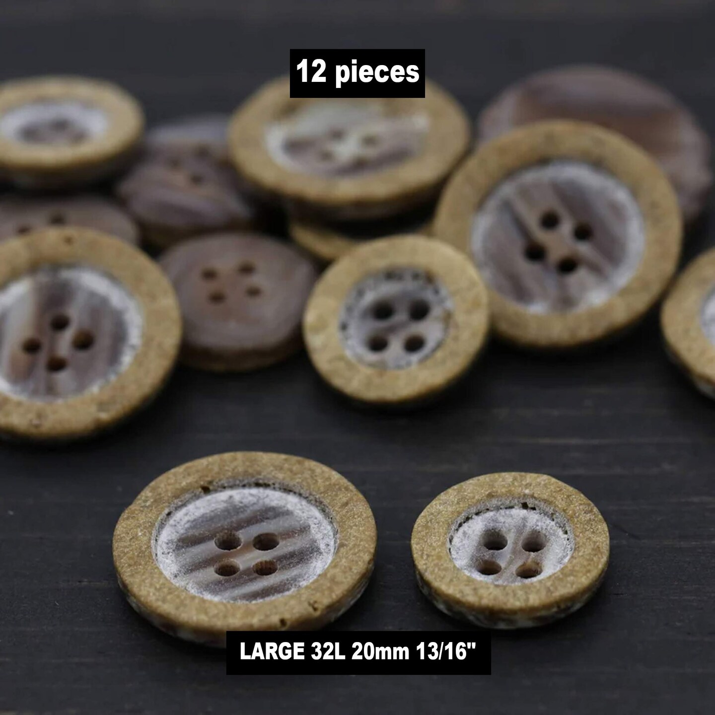 12 Pieces Large Sanded Faux Wood Buttons 32L 20mm / 13/16" Four Hole ...