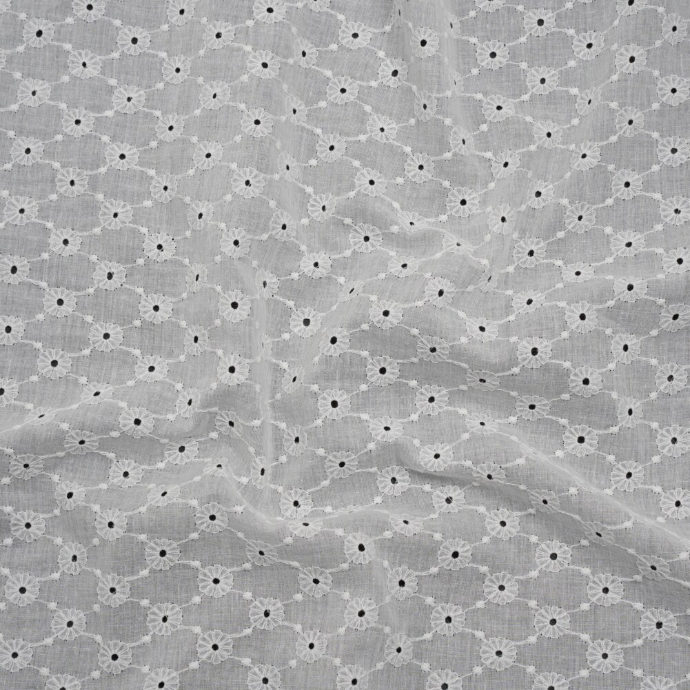 1 Yard Embroidered Eyelet Cotton Voile White Flower Lattice Fabric 54 ...