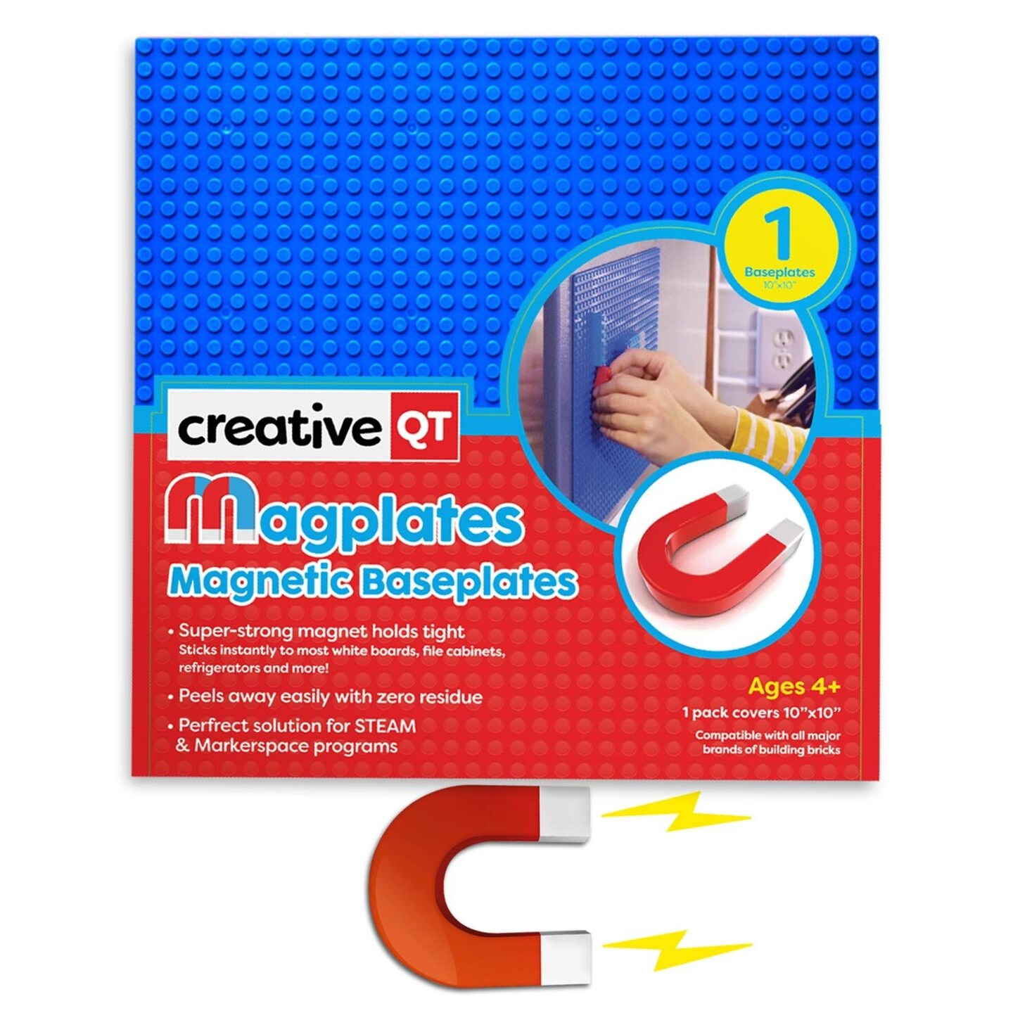 Creative QT MagPlates, Blue, 1 Piece, 10"x10" Magnetic Toy Building ...