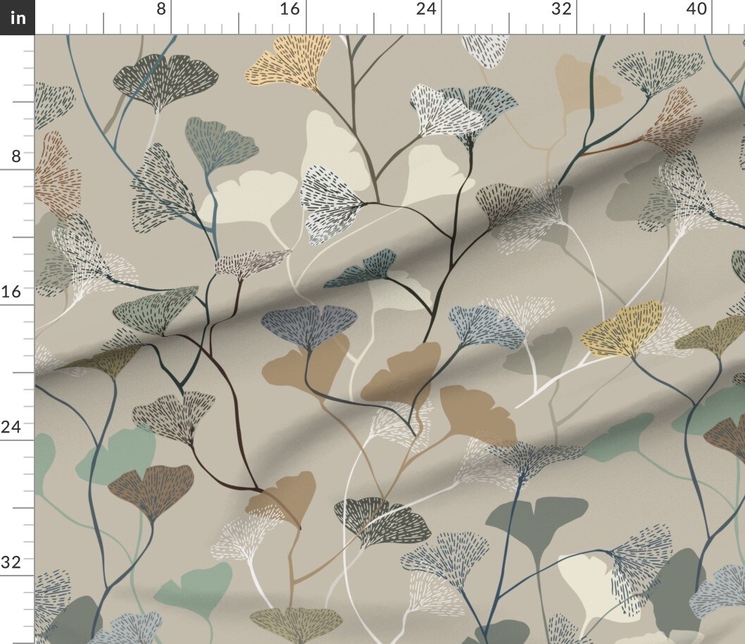 Various Fabrics by the Yard or Fat Quarter Neutral Calm Ginkgo Boho ...
