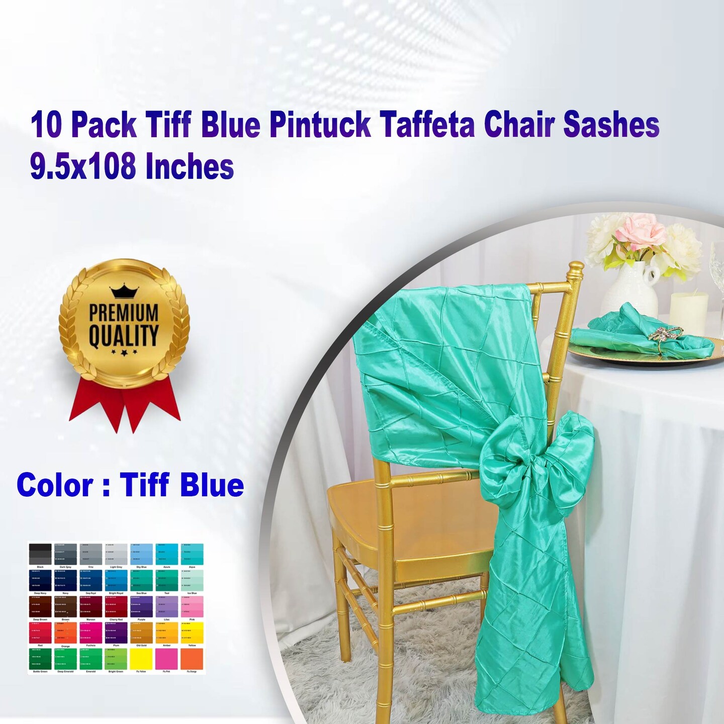10 Pack Tiff Blue Pintuck Taffeta Chair Sashes 9.5x108 Inches | Michaels