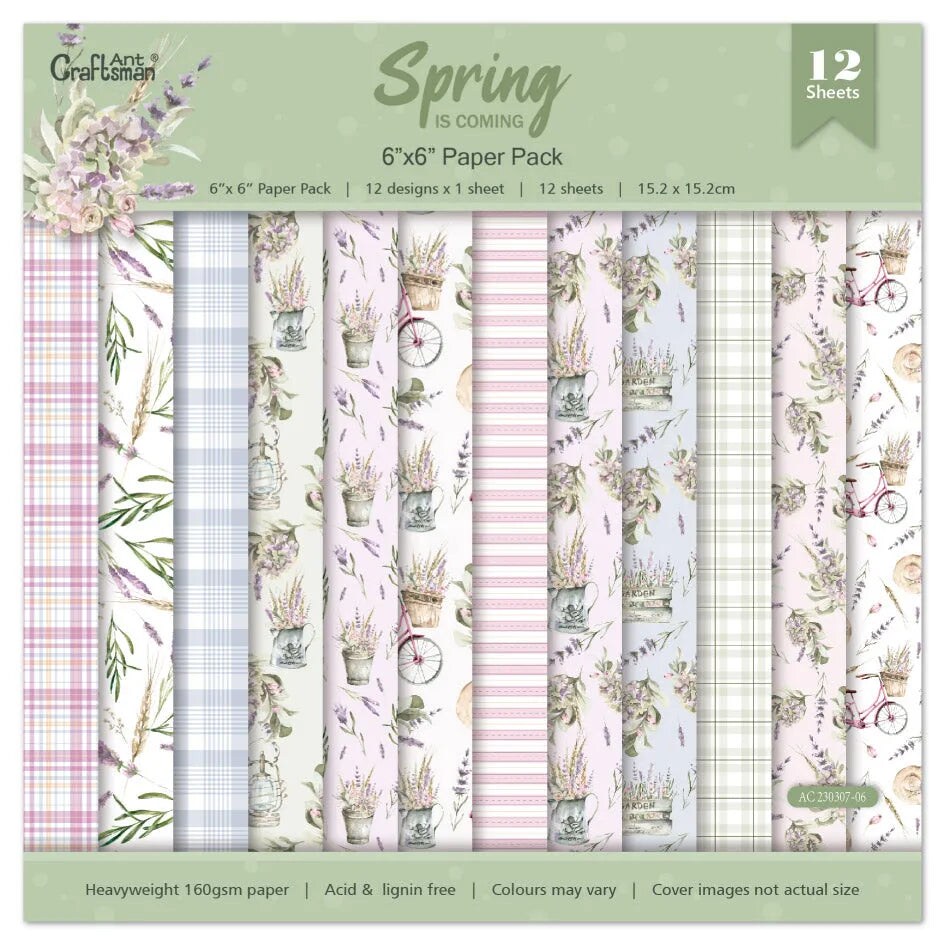 Spring Scrapbook Paper Pack. 12 Sheets of 15.2x15.2cm Heavyweight Paper ...