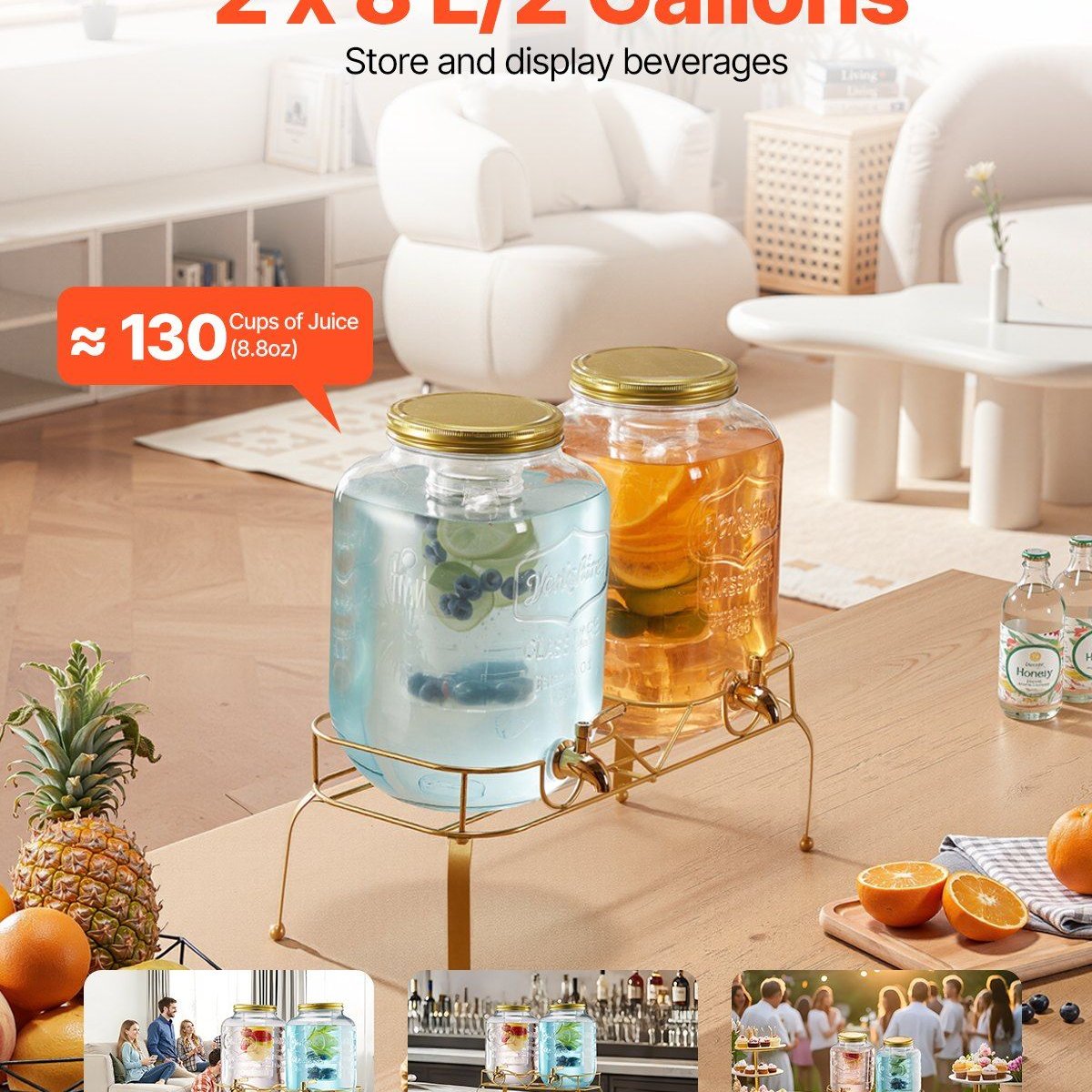 VEVOR-Multi-Display Beverage Dispenser with Stand for Parties-2 Pieces ...