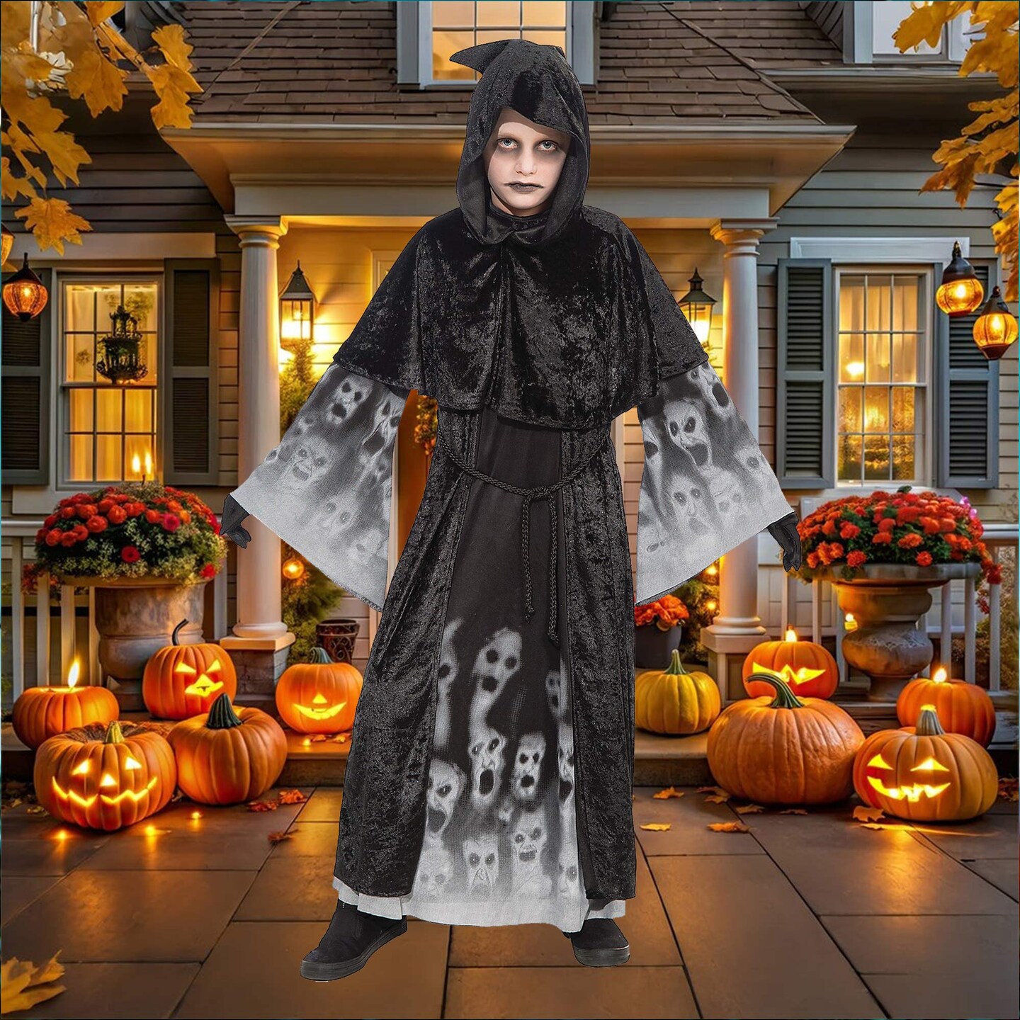 Black Forgotten Soul Costume for Boys Halloween Scary Ghost Robe Dress ...