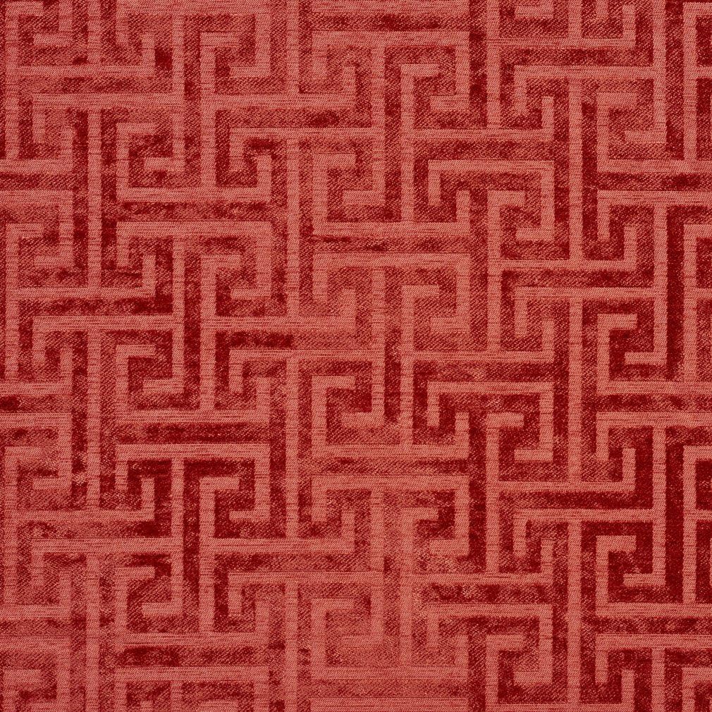 Coral Greek Key Geometric Velvet Woven Pattern Upholstery Fabric by The ...