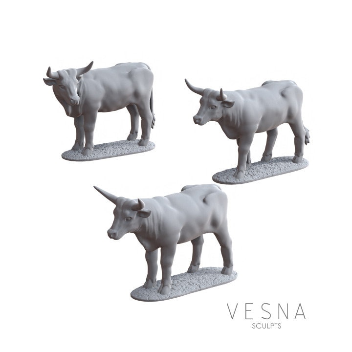 3pc Cows DnD Dungeons and Dragons 28mm 32mm Cow Miniatures Farm Animal ...