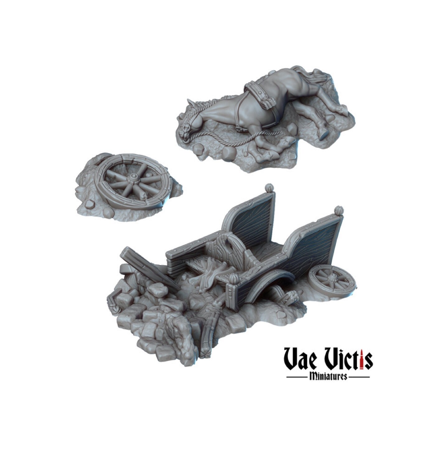 3pc Broken Cart and Horse Corpse DnD Dungeons and Dragons 28mm 32mm ...