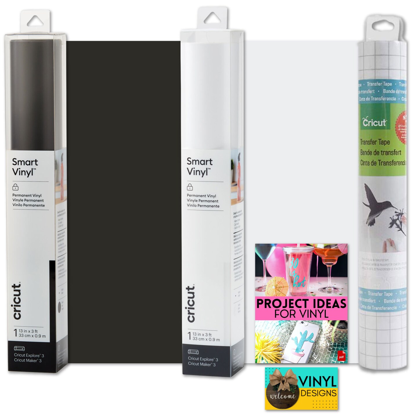 Cricut Smart Permanent Vinyl Tuxedo Bundle - 3ft Adhesive Vinyl Rolls ...