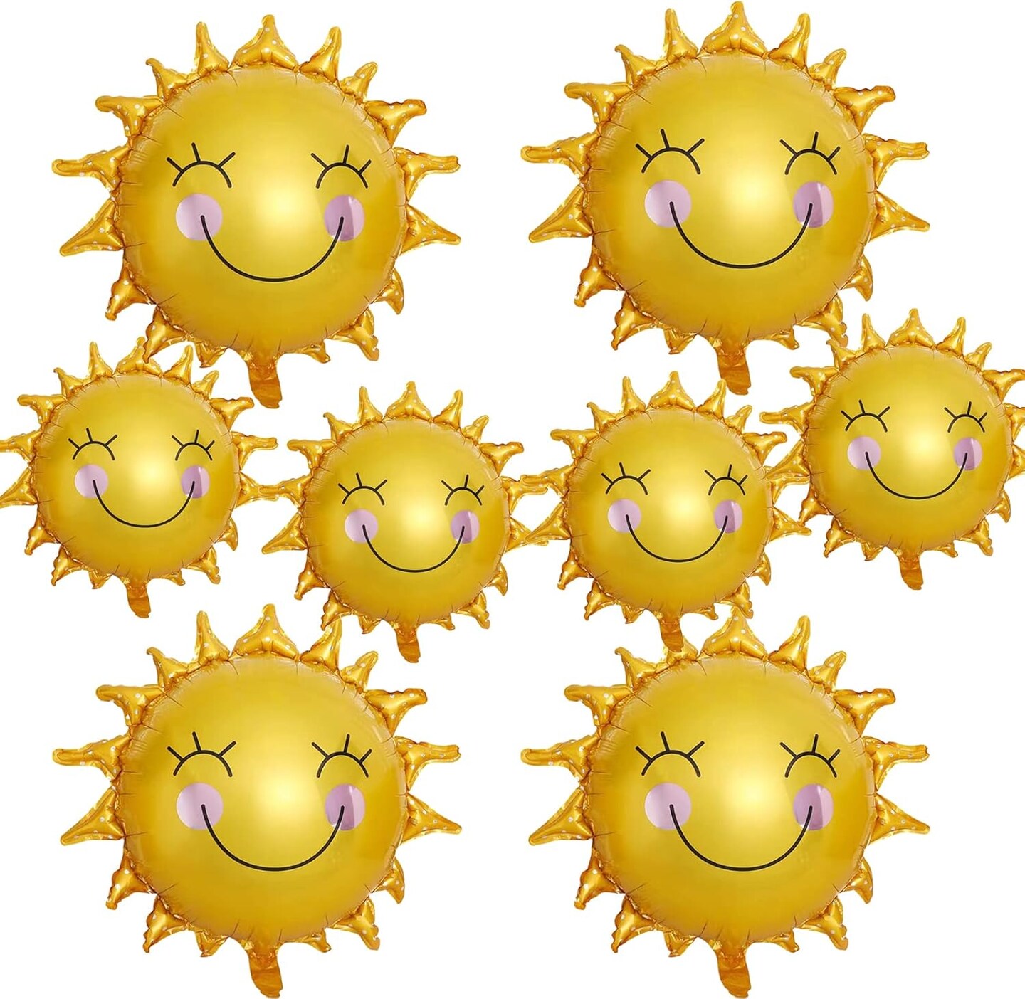 8PCS Sun Smil Foil Balloons Sunshin Aluminum Balloon Gold Summer Sun ...