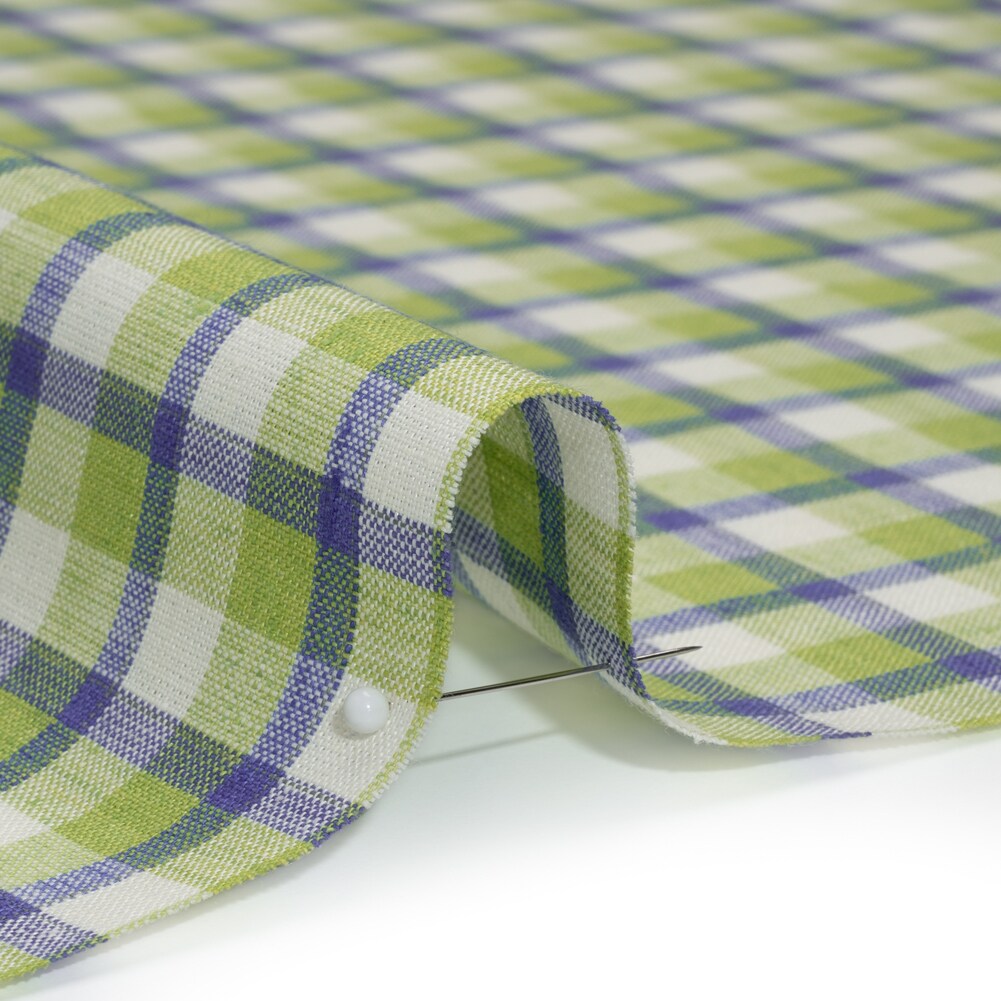 1 Yard Lime Green Blue and Cream Plaid Medium Weight Linen Woven Fabric ...