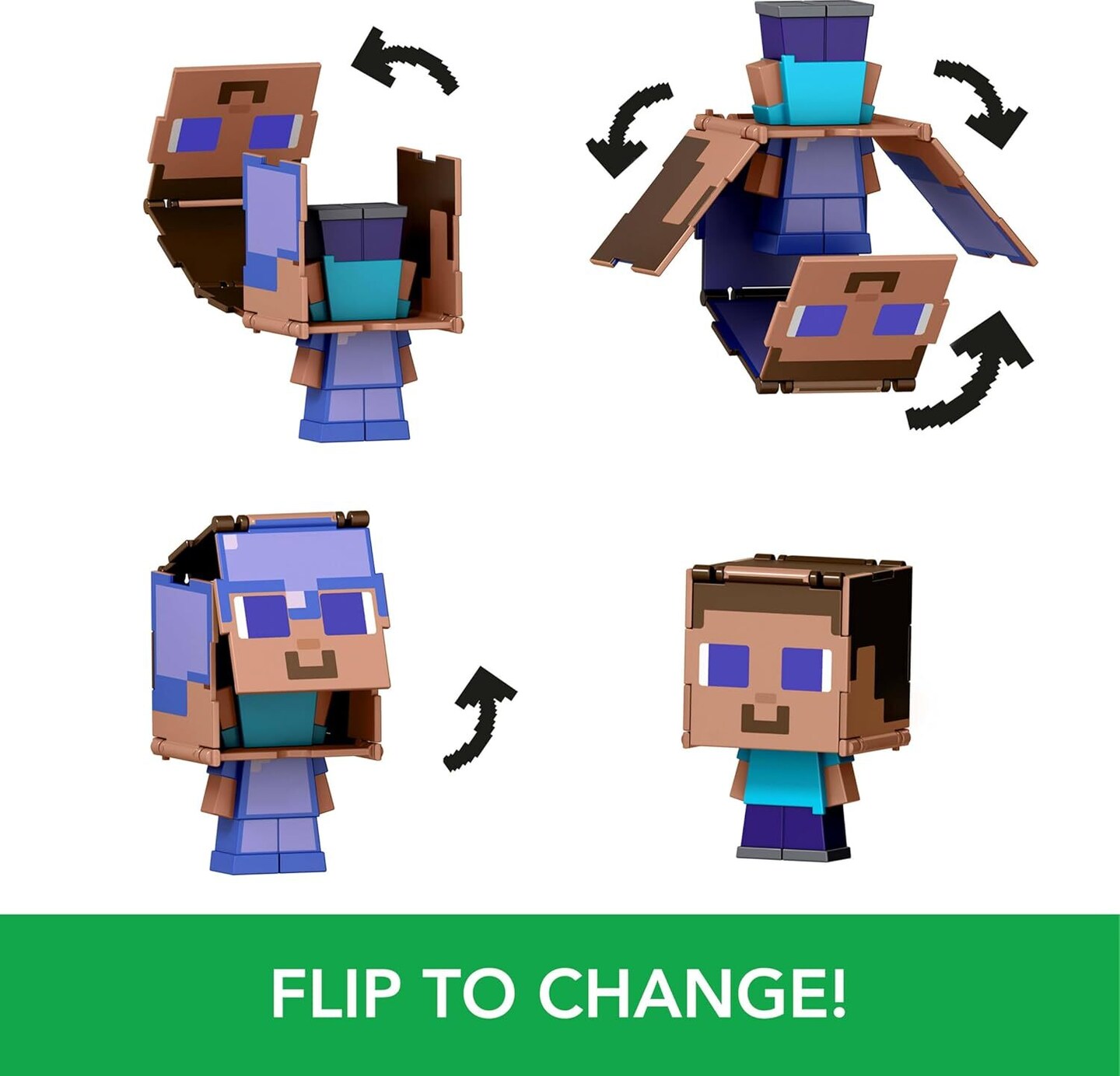 Mattel - Minecraft Flippin' Figs Steve and Enchanted Armor Steve, 2-in ...