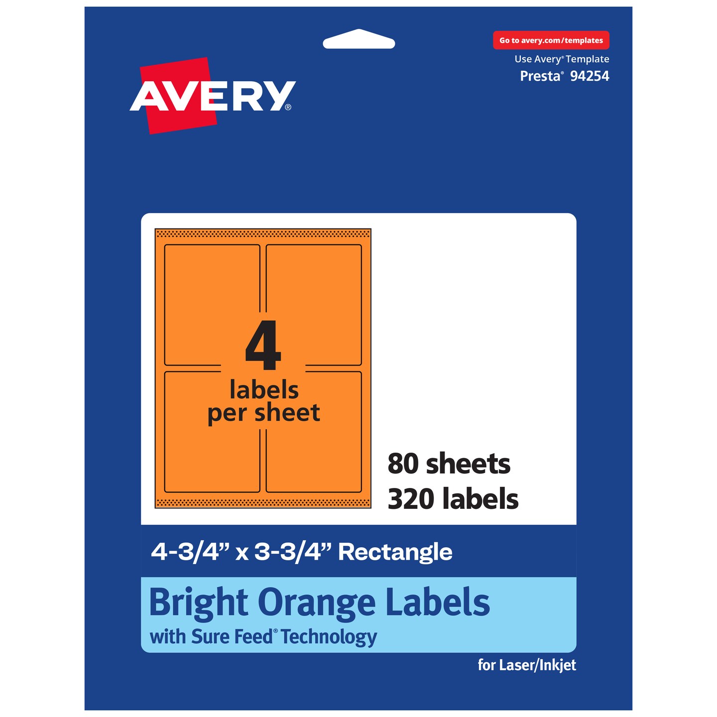 Avery Bright Orange Paper Labels, 4.75" x 3.75" Rectangle, Color ...