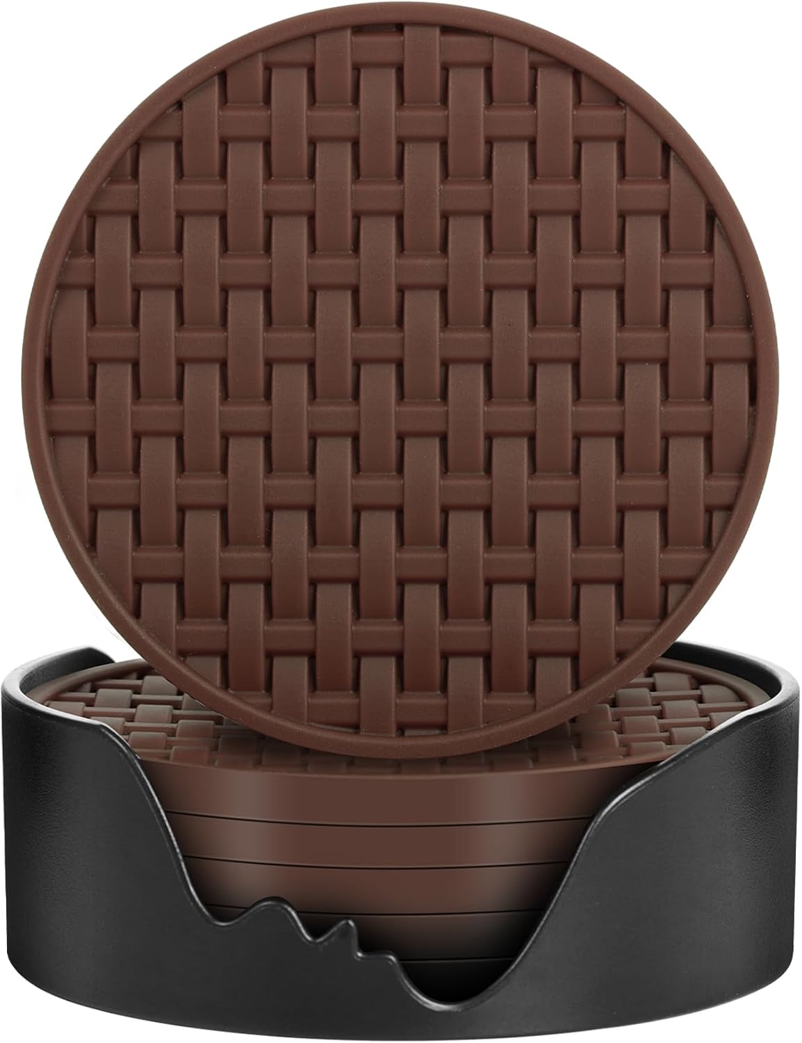 Brown Silicone Coasters 6 Packs with Holder, Heat Resistant ...