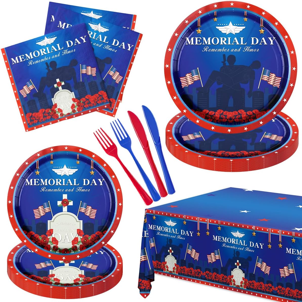 July 4th Tableware - Memorial Day Party Supplies Disposable Patriotic ...
