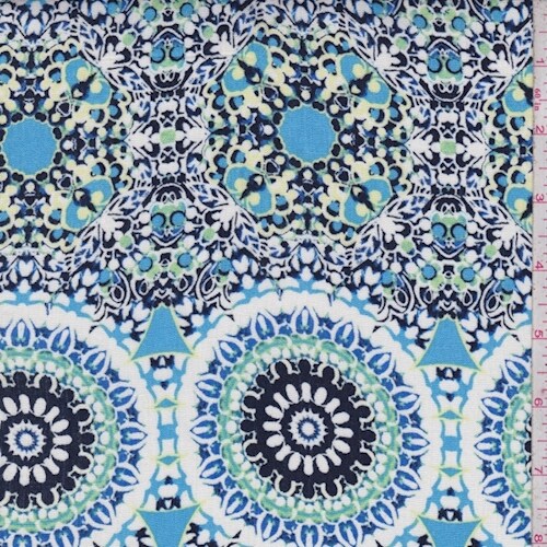 White/Sky/Navy Circular Medallion Crepon Fabric By the Yard | Michaels