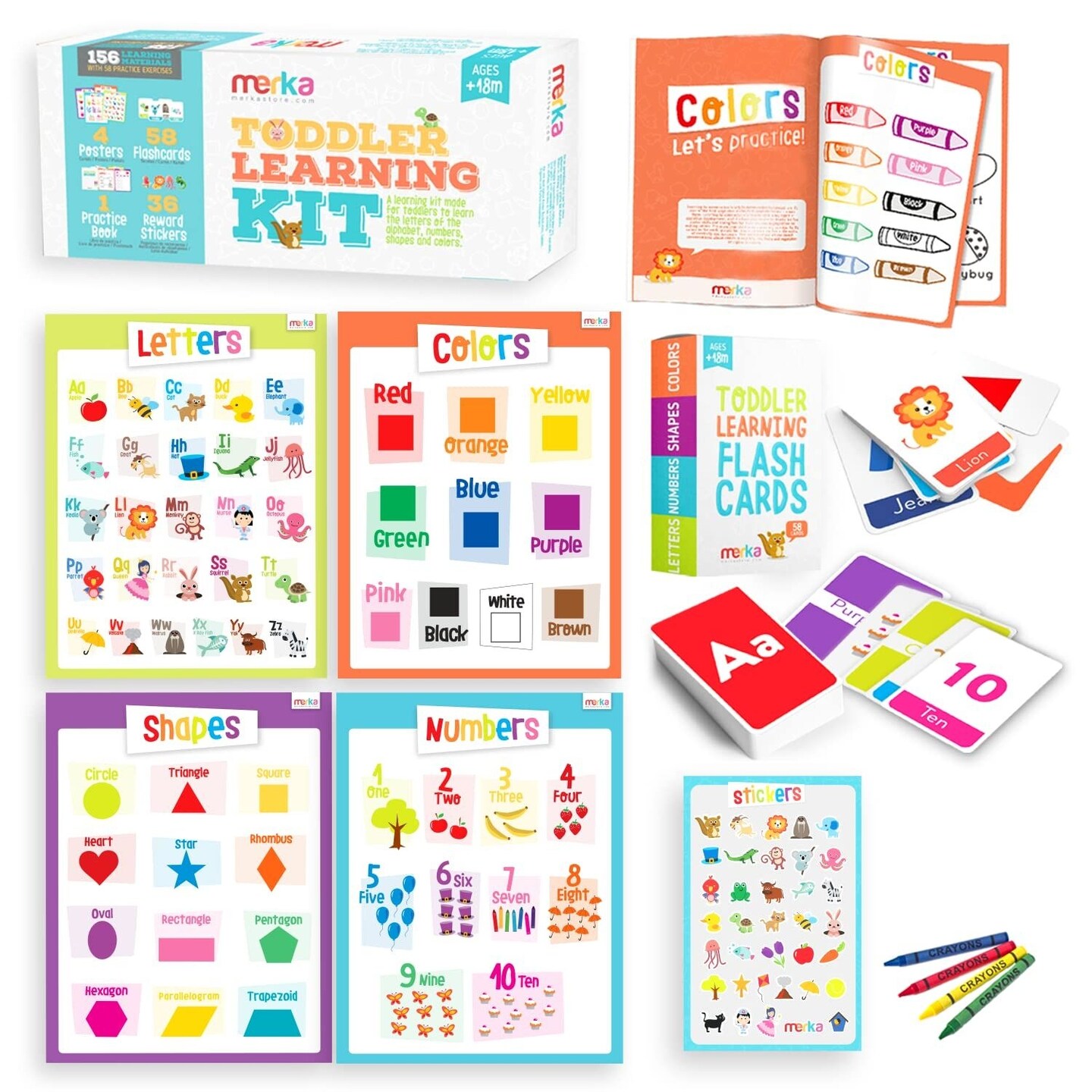 Merka Toddler Learning Kit, Learning ABC, Alphabet, Letters, Colors, Shapes and Numbers ...