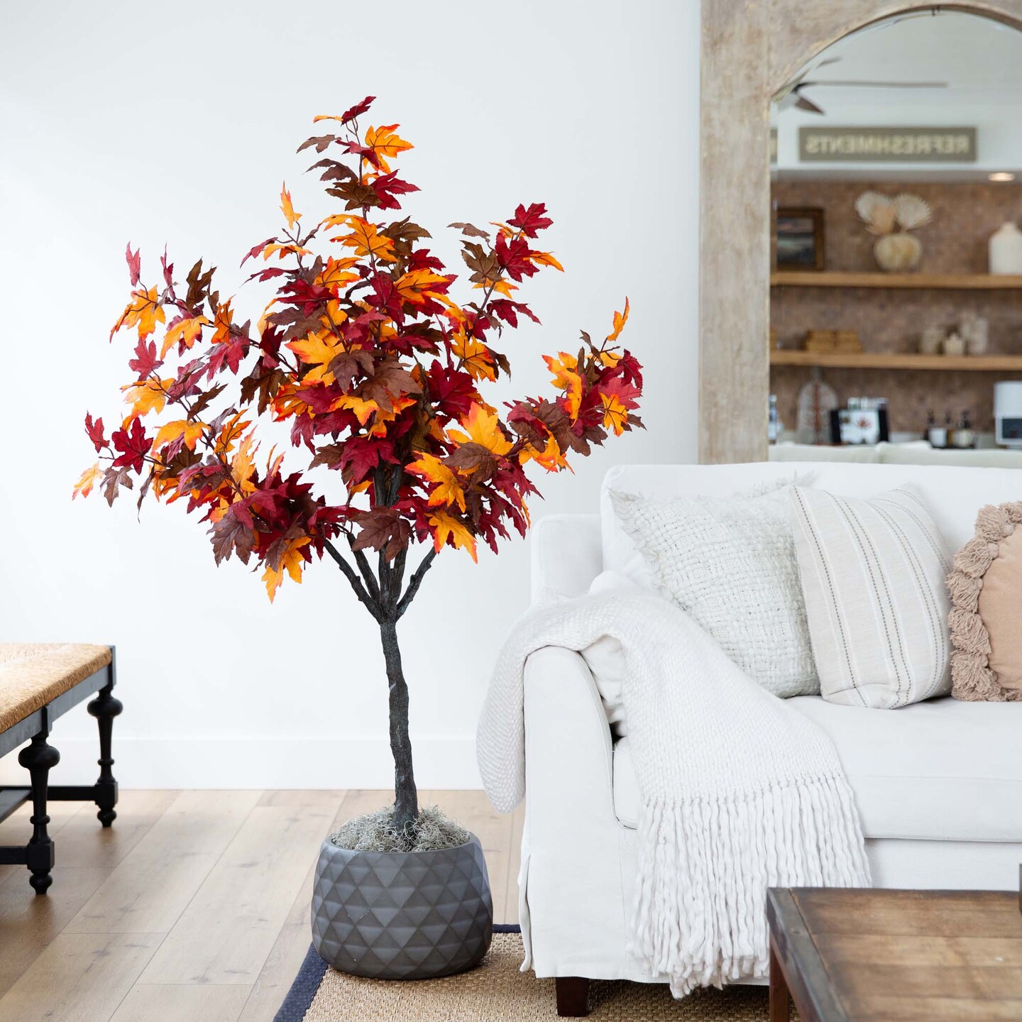 Nearly Natural Potted Smoky Maple Artificial Tree - 5' - Orange and Red ...