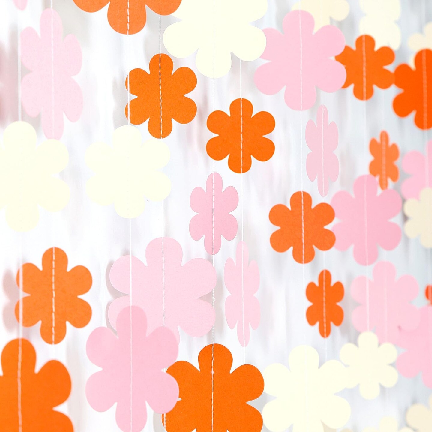 52 ft Orange & Pink Boho Paper Garland – Fall, Birthday & Wedding Party ...