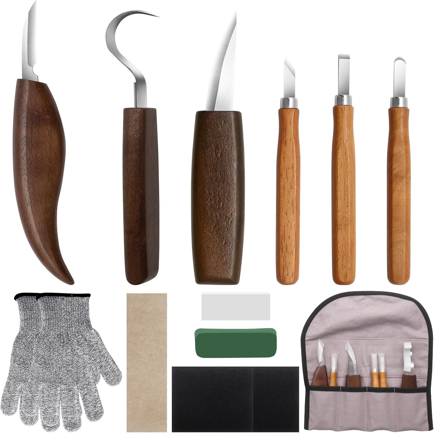 12-Piece Wood Carving Tool Set with Hook Knife, Detail Knife, Chipping ...