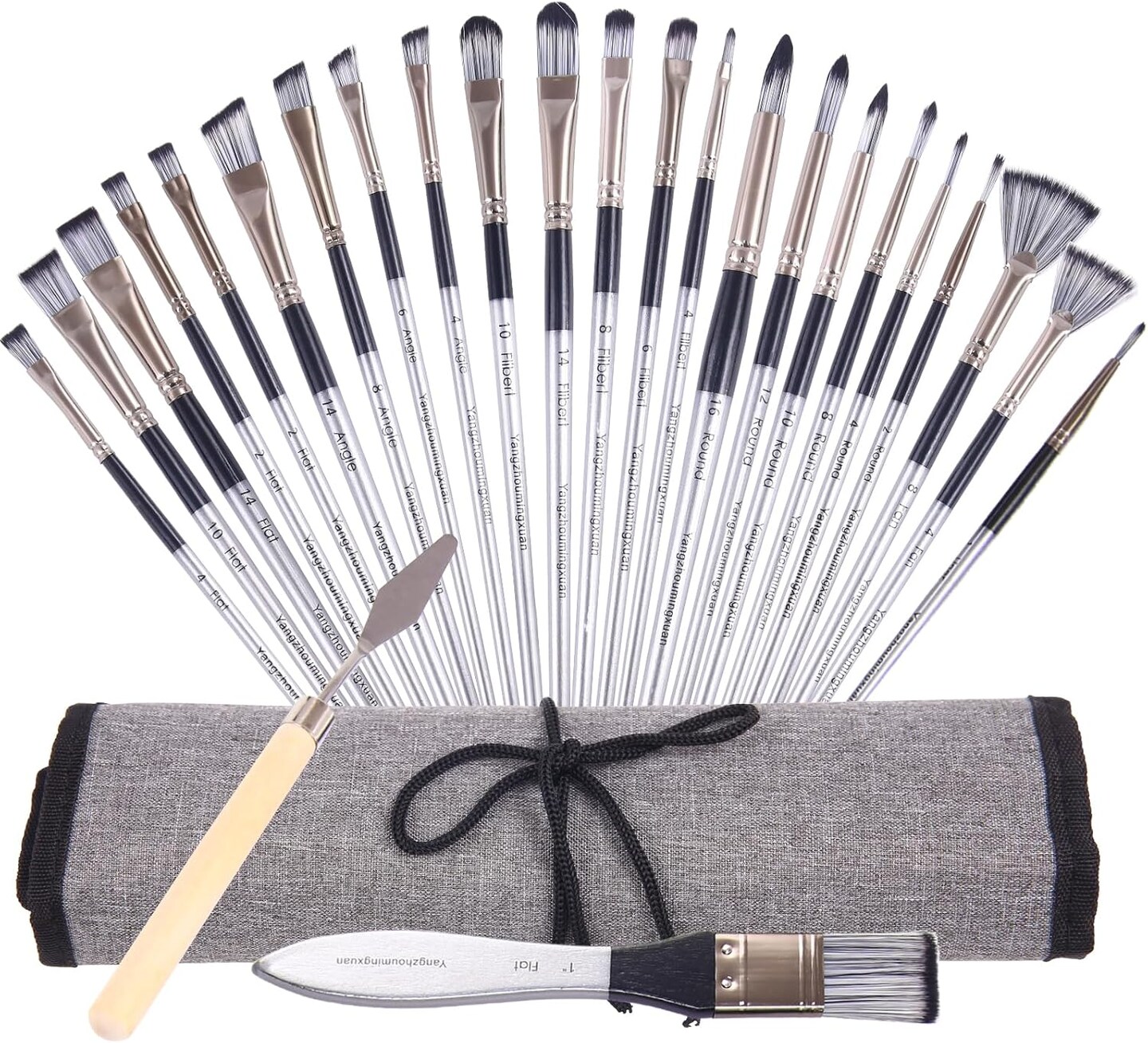24 Pcs Acrylic Paint Brush Set, Oil Painting Brushes with Flat, Filbert ...