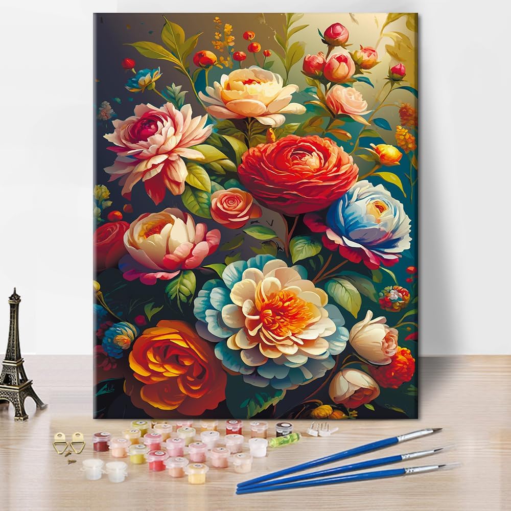 Flowers Paint by Number, Vintage Floral Paint by Numbers for Adults ...